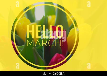 greeting card hello march Welcome card the beginning of spring ...