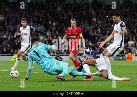 Wilson Odobert of Tottenham Hotspur goes down injured during the ...