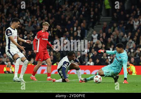 Wilson Odobert of Tottenham Hotspur goes down injured during the ...