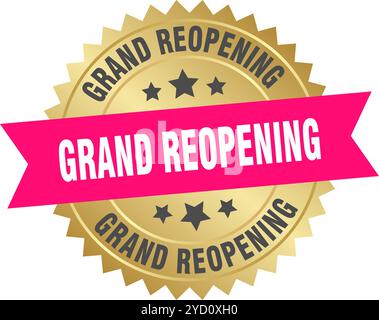 reopening round pink and gold label isolated on transparent background ...