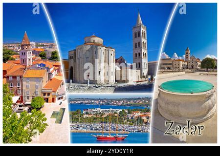 Town of Zadar tourist postcard with label, famous landmarks and ...
