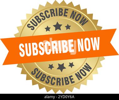 subscribe round orange and gold label isolated on transparent ...