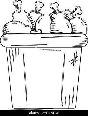 Hand-drawn fried chicken bucket with drumsticks Vector Stock Vector ...