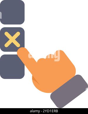 Hand is pressing a delete button with a finger in flat design style ...