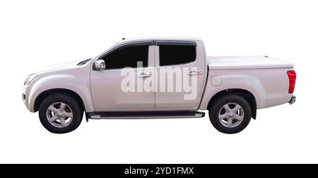 Side view of white or silver pickup truck is isolated on white ...
