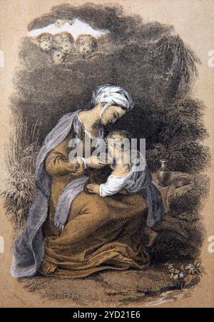 Illustration of Hagar giving Water to her Son Ishmael Hagar giving ...