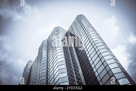Abstract Diagonal Perspective Of A Towering Downtown Glass And Steel ...