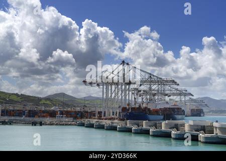 Tangier, Morocco - 1 April, 2024: container ships being unloaded and ...