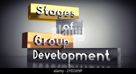 Stages of group development - words on wooden blocks - 3D illustration ...