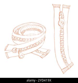 Zipper or fastener, atelier or tailor shop equipment isolated sketch ...