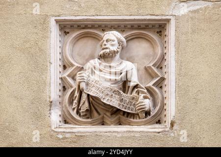 Biblical story, tile relief, external wall of Orsanmichele Church in ...