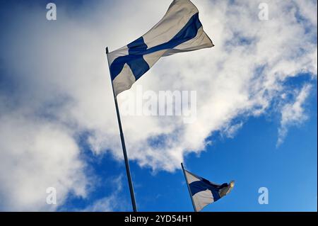 Waving national flags of Finland Stock Photo - Alamy