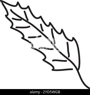 leaf with veins with sharp edges, hand drawn with black brush, white ...