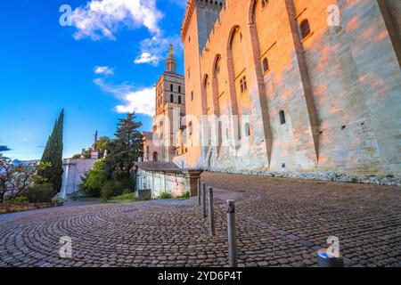 Ancient city of Avignon square and Pope palace view Stock Photo - Alamy