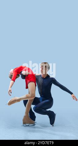 Professional ice skating partners perform difficult lift, show their ...