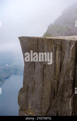 A breathtaking view from the Preikestolen cliff in Norway, with two ...