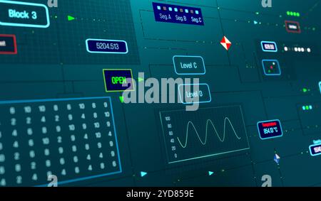 Node tree, control panel, control desk of a factory. Display of a node tree, control panel ...