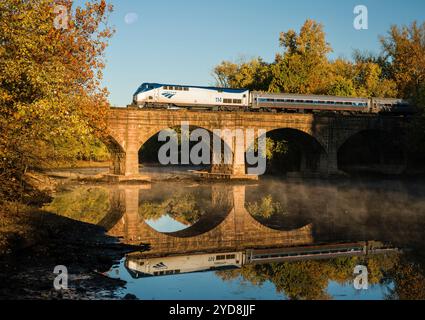 CTrail Train crossing the Farmington River Railroad Bridge Windsor ...