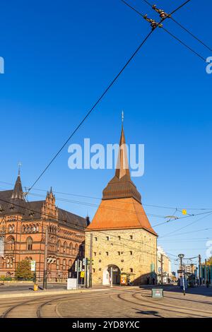 View of the Steintor in the Hanseatic city of Rostock in the fall Stock ...