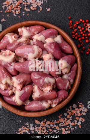 Chicken raw heart, red duck or turkey internal organs as an ingredient ...