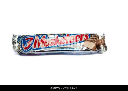3 Musketeers milk chocolate bars with nougat isolated on a white ...