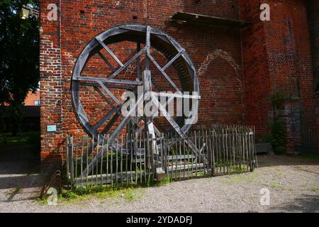 Historic treadle crane with pulley at Rehna Monastery, Germany Stock ...