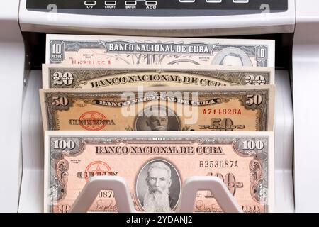 Old Cuban Pesos in the counting machine Stock Photo - Alamy