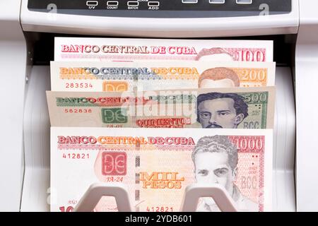 Cuban Peso in the counting machine Stock Photo - Alamy