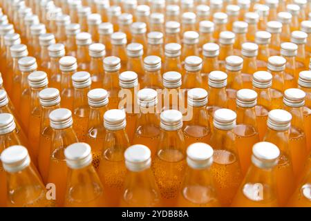 Ready-to-drink bottled juice products Arranged and packed in boxes for ...