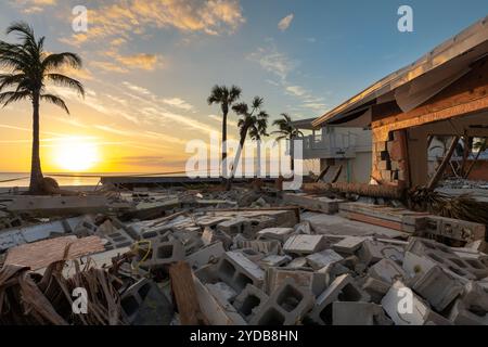 Hurricane Milton consequences in Manasota Key, Florida. Destroyed house ...