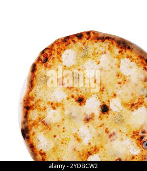 Closeup view of four cheese pizza isolated over white Stock Photo - Alamy