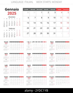 2025 year Italian calendars. Paper pages of 12 months. Vector ...