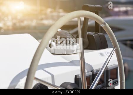 Sailing yacht control wheel and implement Stock Photo - Alamy
