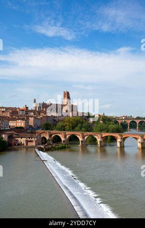Albi medieval ancient red brick stone bridge over the Tarn river in ...