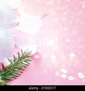 Christmas pearl decoration balls pink background Stock Photo - Alamy