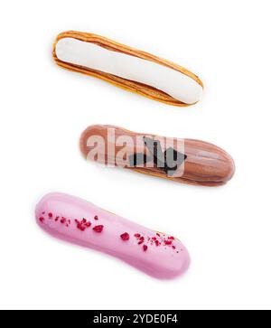 different types of French eclairs on a white background Stock Photo - Alamy