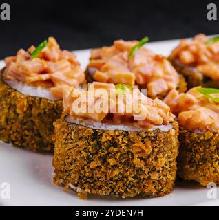 Hot fried sushi roll with salmon, avocado and cheese philadelphia ...