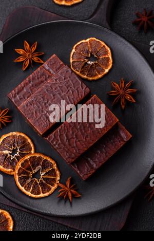 Rectangular chocolate candies with mousse and waffles Stock Photo - Alamy