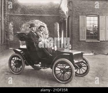 Thomas Edison and Mr. Greenfeldt in a Baker electric automobile, 1910 ...