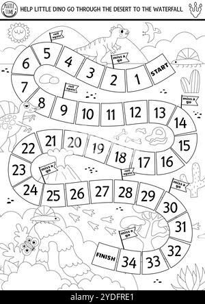 Dinosaur black and white dice board game with paleontologists, dig ...