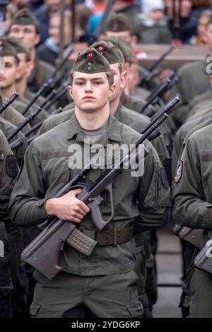 Recruits marching in before their swearing-in ceremony during ...