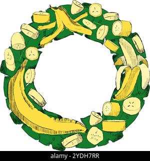 Banana fruit border circle round frame set. Vector Graphic cartoon ...