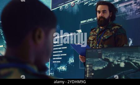 Infantry unit leader coordinating troops to execute special operations ...