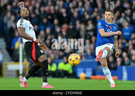 Vitaliy Mykolenko of Everton passes the ball during the Premier League ...