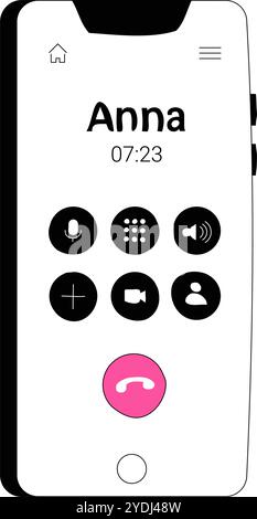 Smartphone ongoing call screen interface flat illustration vector ...