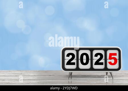 Retro Flip Clock with 2025 New Year Sign on a wooden table. 3d ...
