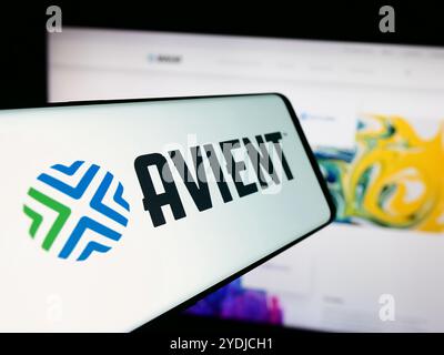 In this photo illustration the Avient Corporation logo seen displayed ...