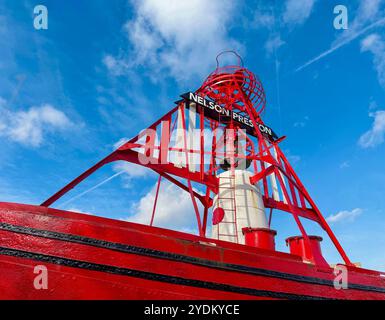 Red painted Nelson bell boat at entrance to Preston Docks, Ashton-on ...