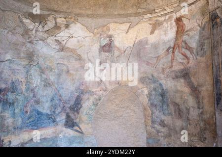 Roman fresco showing the death of the Greek Actaeon, turned into a stag ...