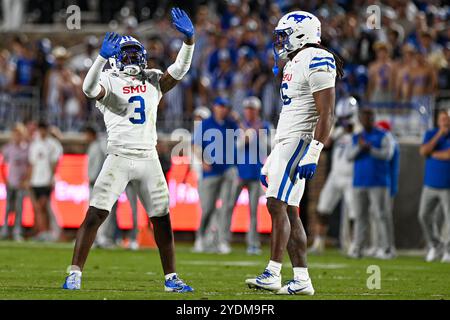 SMU safety Ahmaad Moses celebrates on the field with fans after his ...